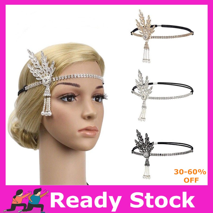 1920s Flapper Great Gatsby Headband Pearl Charleston Party Bridal