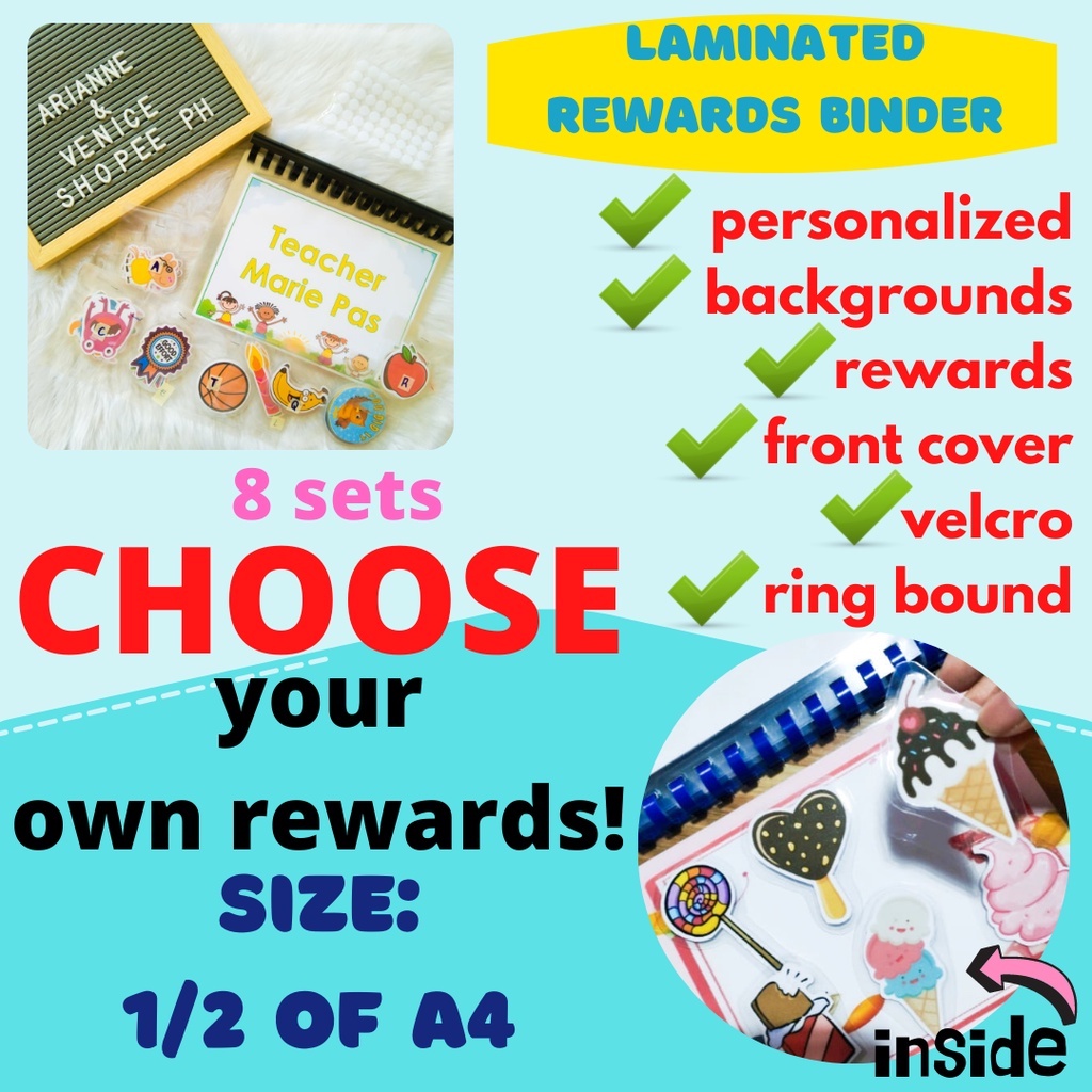 8 Sets 1/2 of A4 Laminated Rewards Book for Online ESL Teaching ...