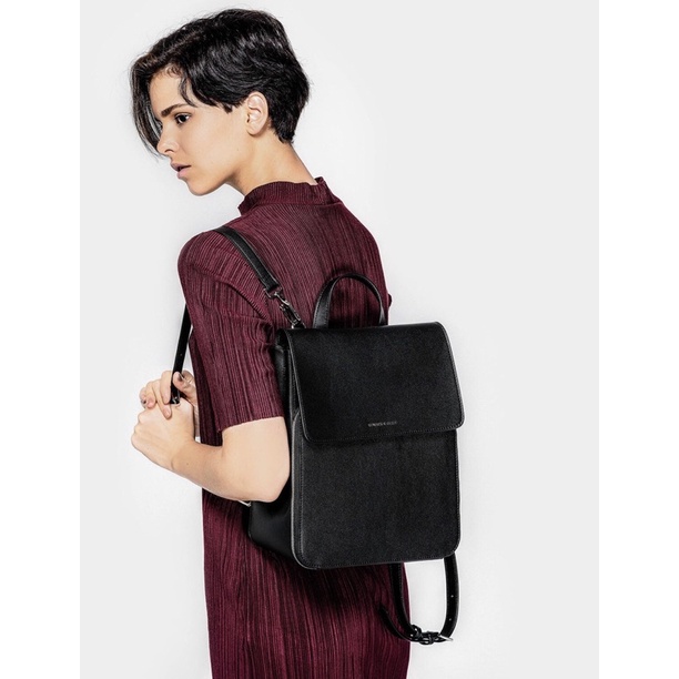 Original Charles & Keith Front Flap Structured Leather BackPack ...