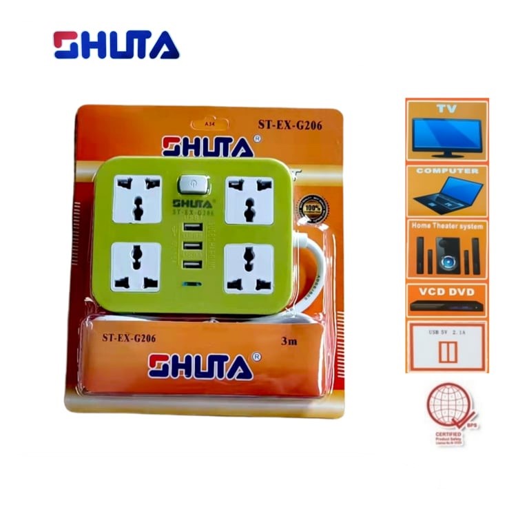 SHUTA G206 MULTIFUNCTIONAL POWER EXTENSION OUTLET USB PORTS OVERLOAD ...