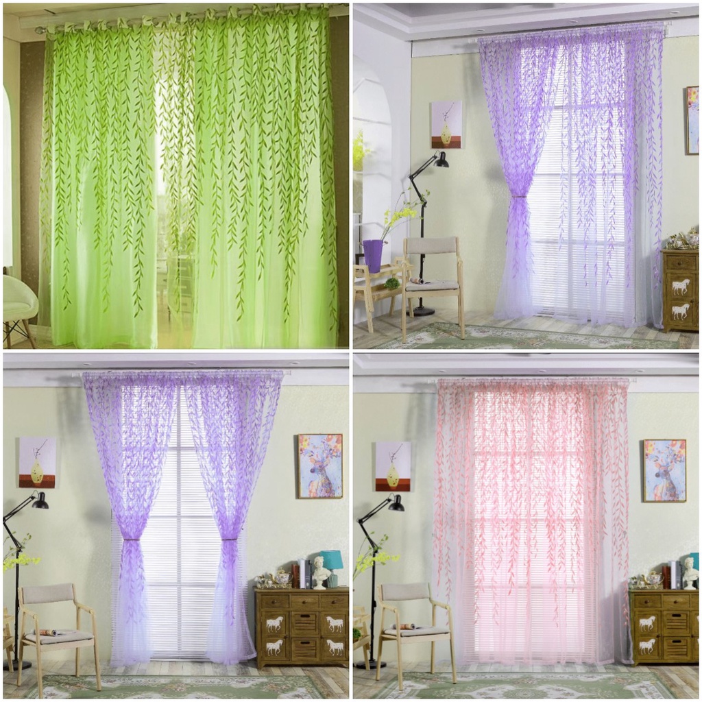 1PC Sale willow leaves Lace Gauze Curtains for Window Door Room ...