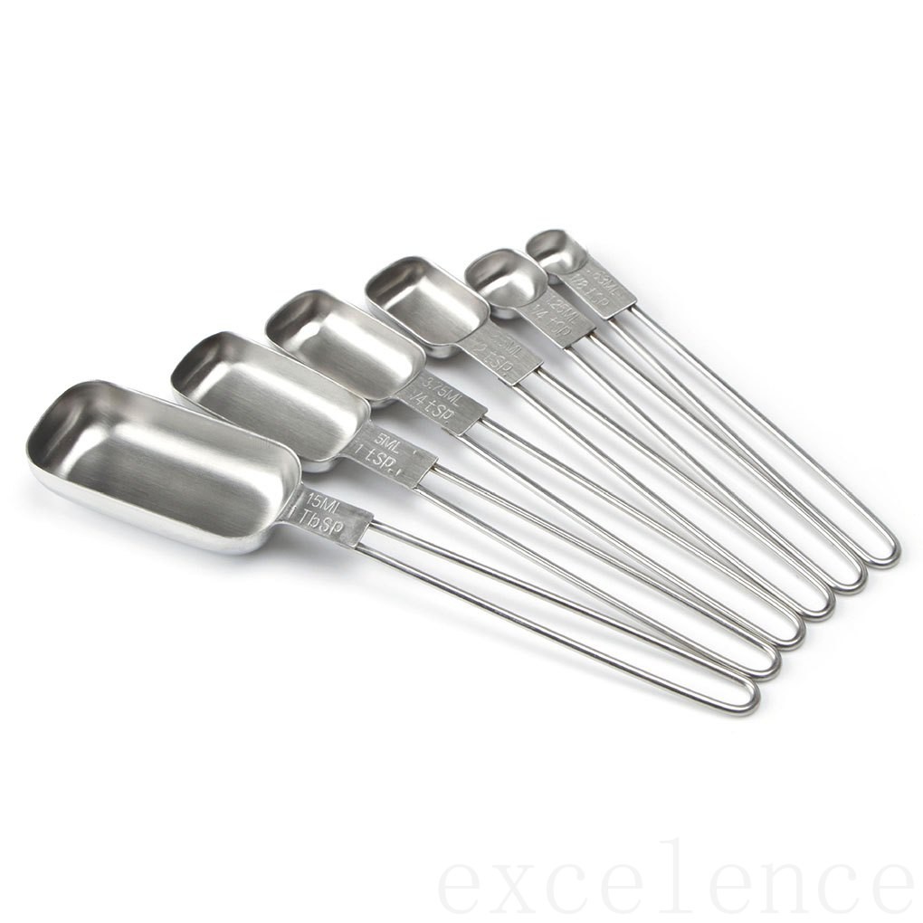 6 Pcs Stainless Steel Measuring Spoon Cups Set Scale Teaspoon Baking ...