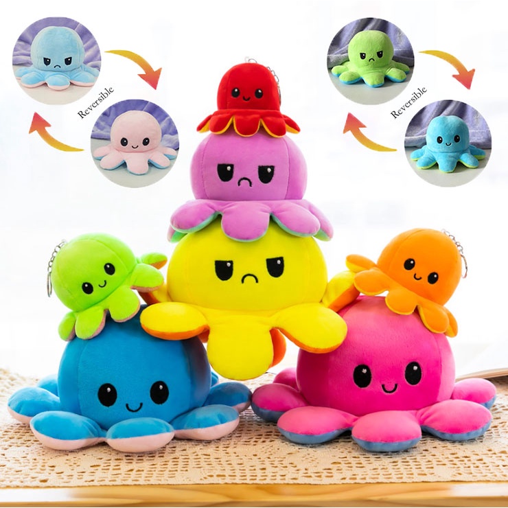 Double-sided Flip Plush Octopus Toy Reversible Flip Octopus Doll ...