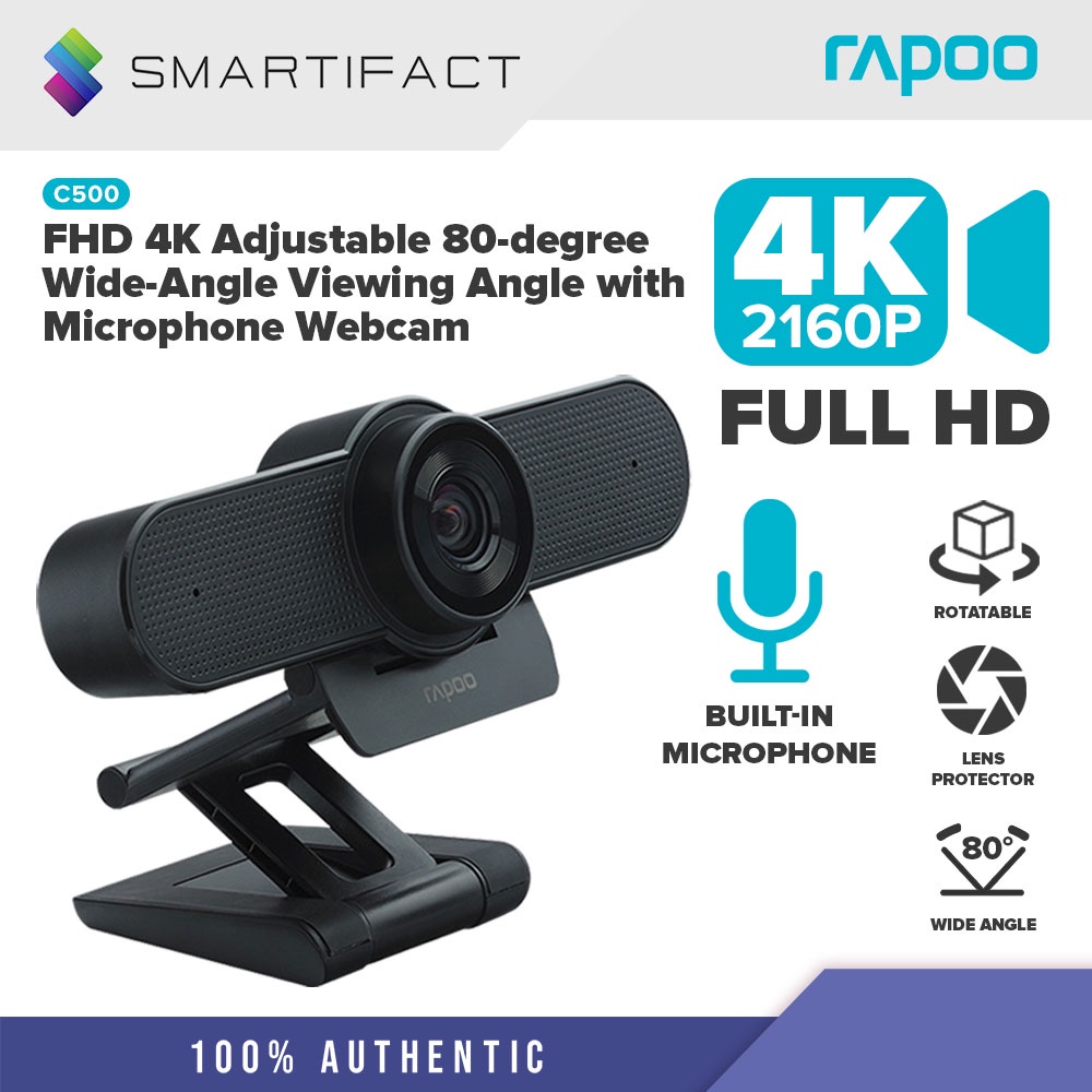 Rapoo C500 HD Webcam 4K FHD 2160P With 80° Wide Angle Fixed Focus Web ...
