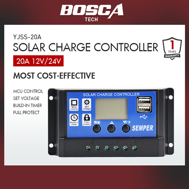 Solar Charge Controller 20A 12V / 24V LCD Intelligence Auto Regulate ...