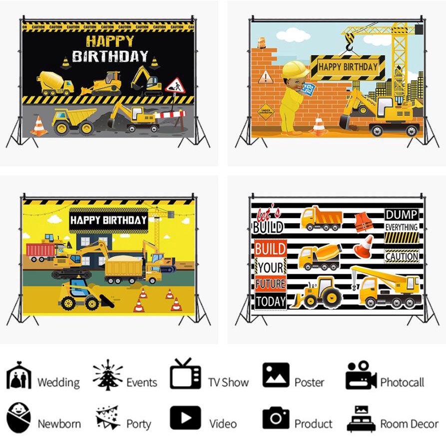 5x3ft Construction Engineering Backdrop Happy Birthday Background ...