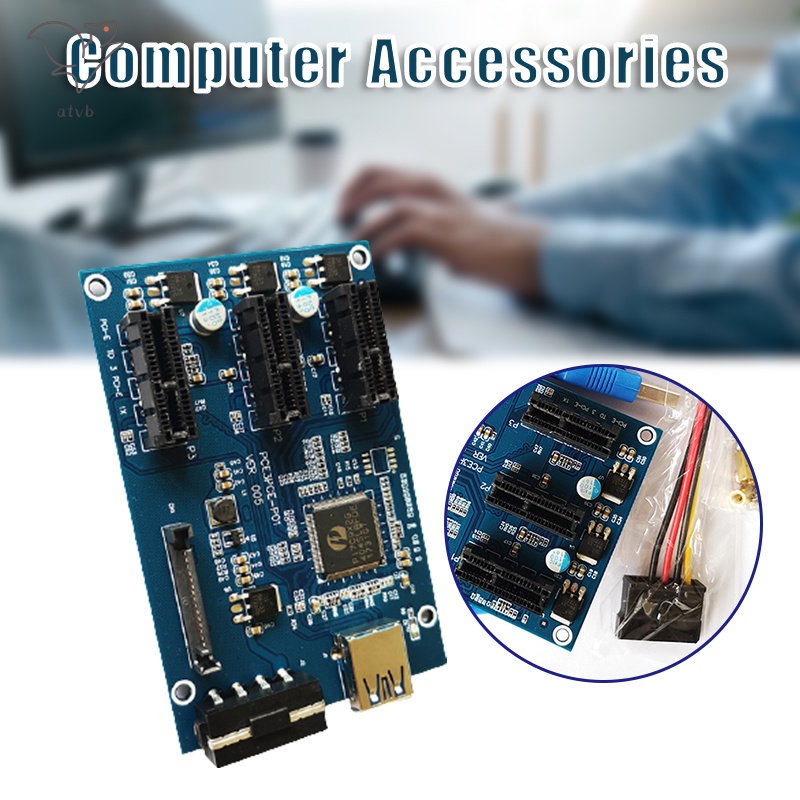 PCI-e Express 1X to 3 Port 1X Switch Multiplier HUB Riser Card +USB ...