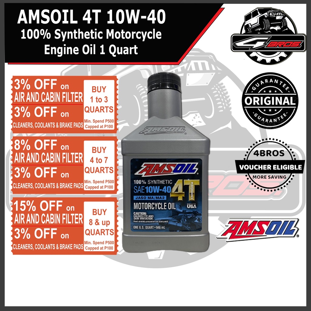 AMSOIL 4T 10W40 100% Synthetic Motorcycle Engine Oil 1 Quart | Shopee ...