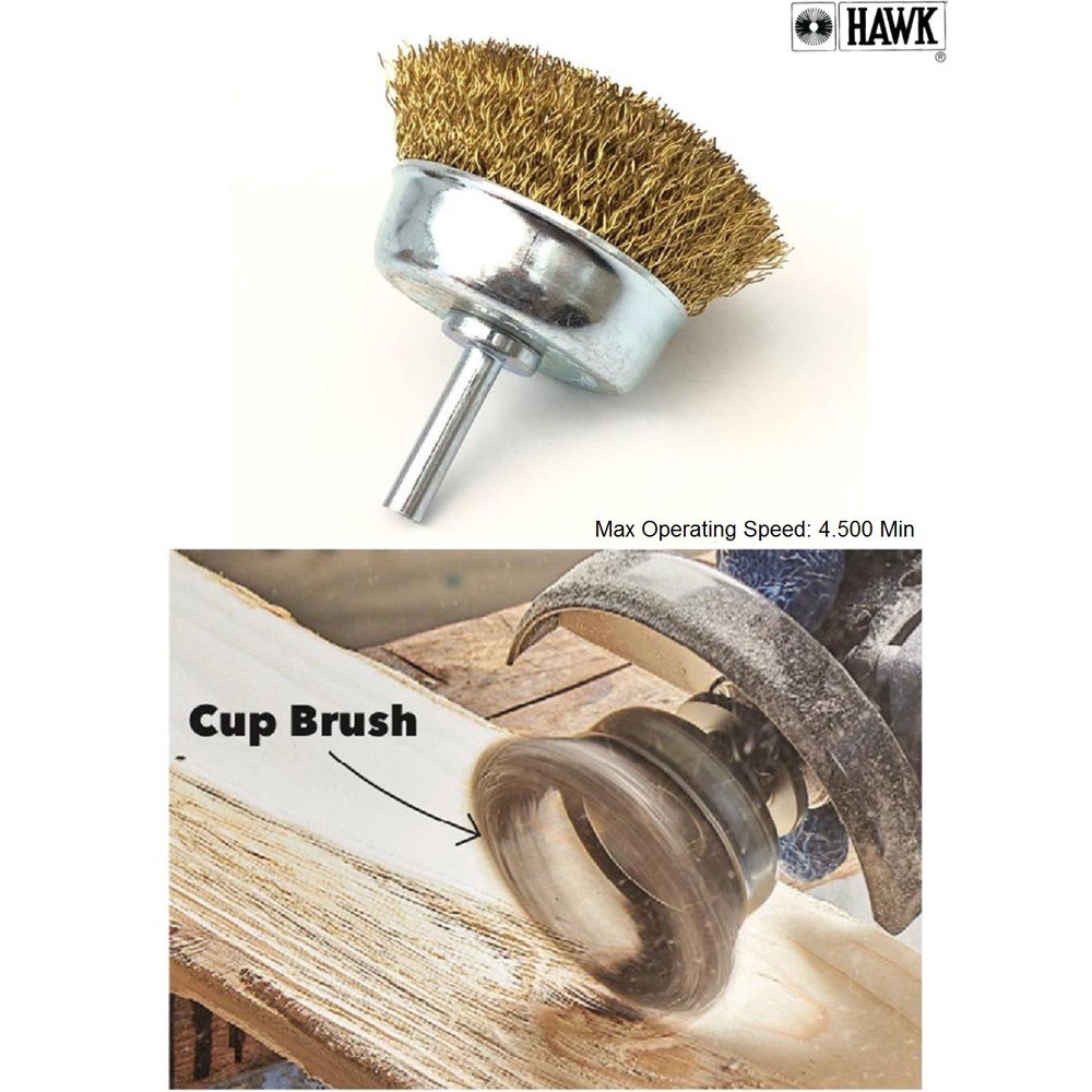 Super Heavy Duty Industrial Hawk 1/4" Shank Brass Cup Brush For Metal ...