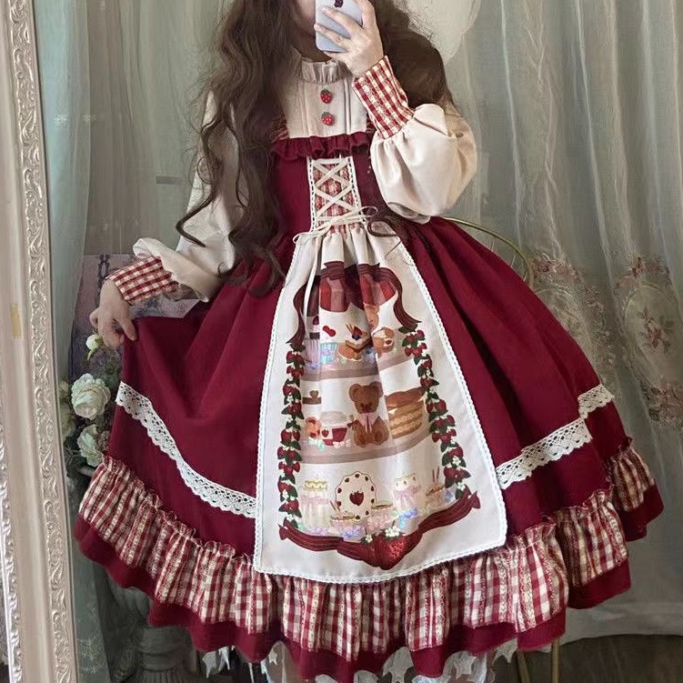 Lolita Cute Babydoll Dress Long Sleeve Christmas Party Soft Girl Dress ...
