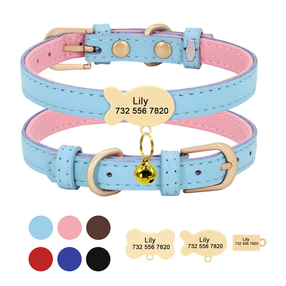 Soft Leather Personalized Cat Collar with Gold Bell Cute Fish Bone Name Tag for Small Dog Cat XS S M 8 Holes Adjustable Shopee Philippines