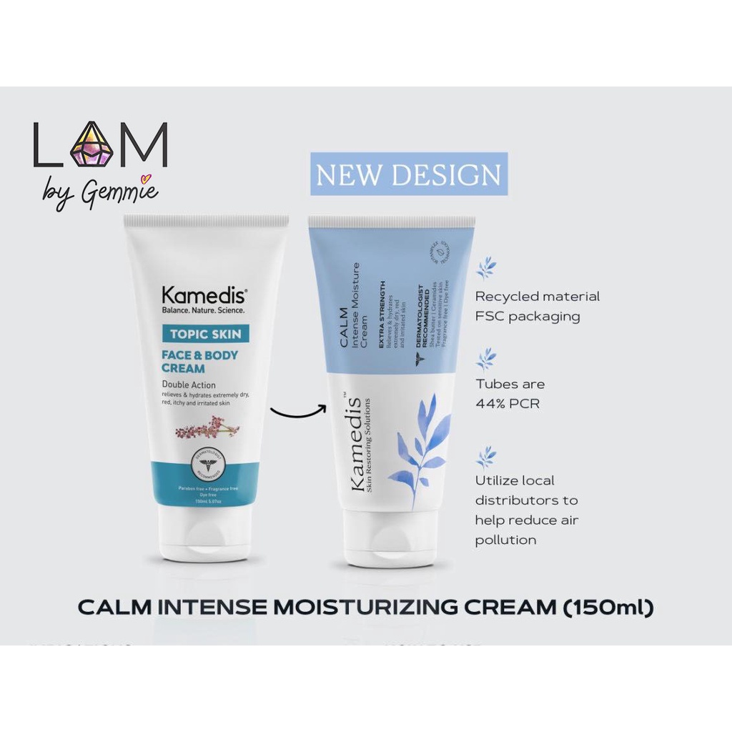 KAMEDIS CALM Topic Skin Face and Body Cream 150ml ceramide shea butter ...
