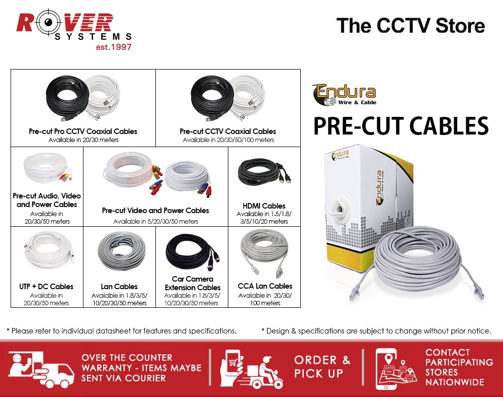 Rover Systems 20 meters Video+Power Coaxial Cable for CCTV Camera White ...