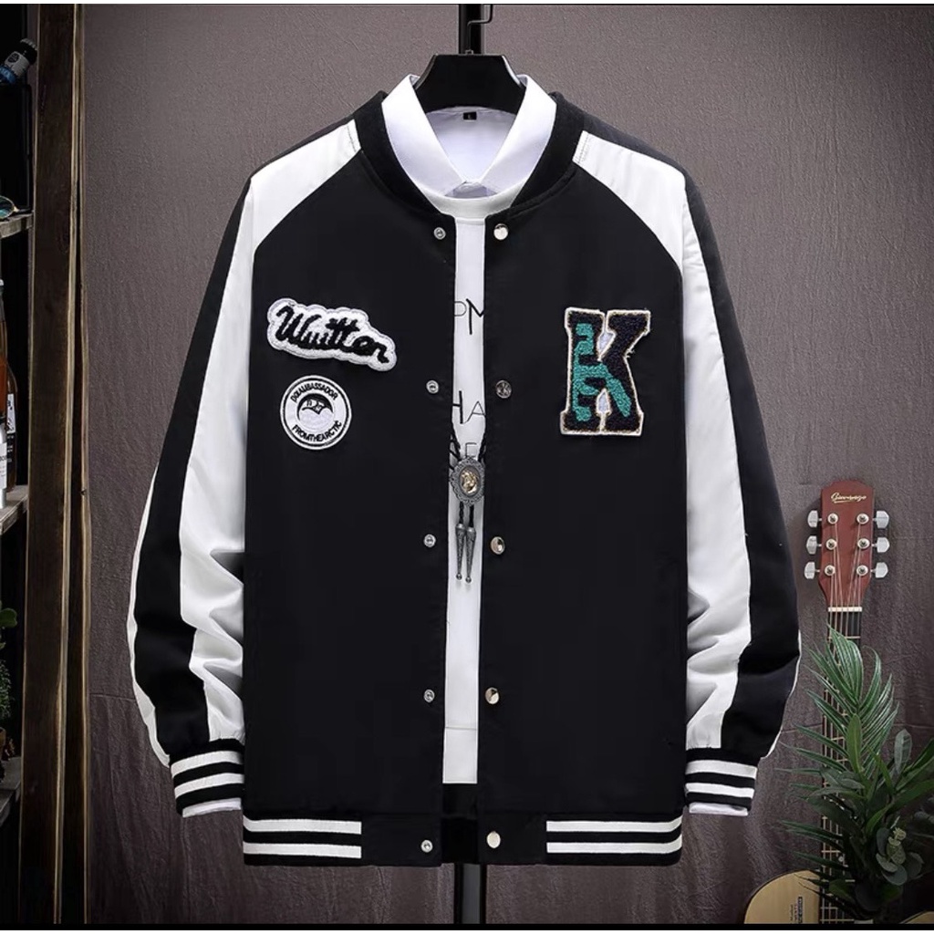 Men's and women's feltJacket with letter k printed in Baseball Bomber ...