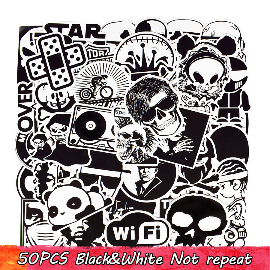 50 PCS Black White Graffiti Stickers Cool JDM Dark Waterproof Sticker ...