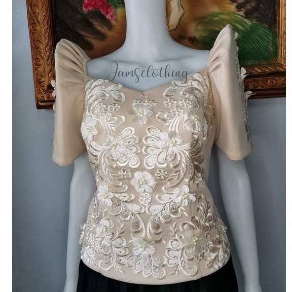 Modern Filipiniana Blouse 3D Lace | Shopee Philippines