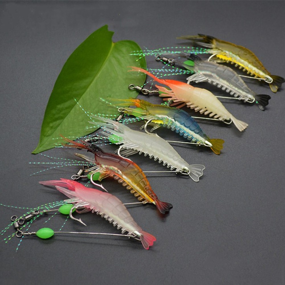 7pcs/1pcs Fishing Lure Hook Prawn Lure Hook Luminous Shrimp Silicon Soft Artificial Bait With ...