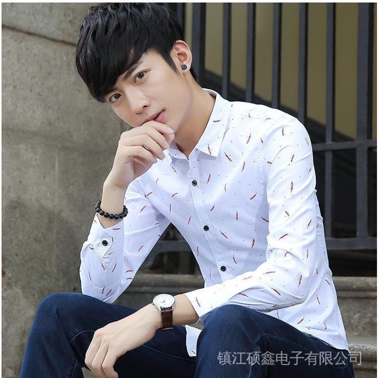 Luo, Long-Sleeved Shirt Men Casual Formal Wear Korean Version Trendy ...