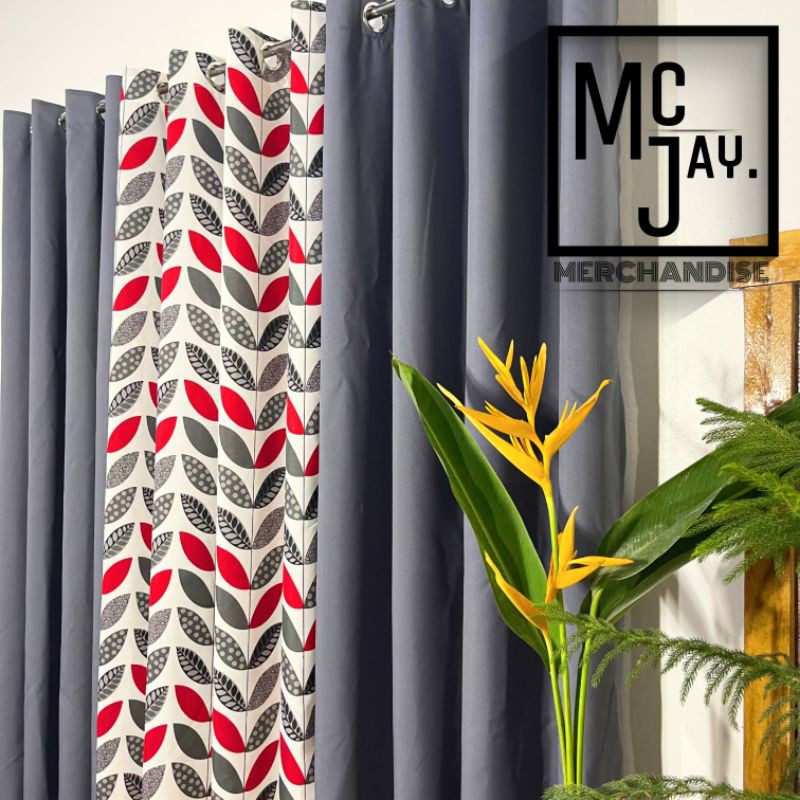 MCJAY - 3in1 Red Leaf Print Ring Curtain Set | Shopee Philippines