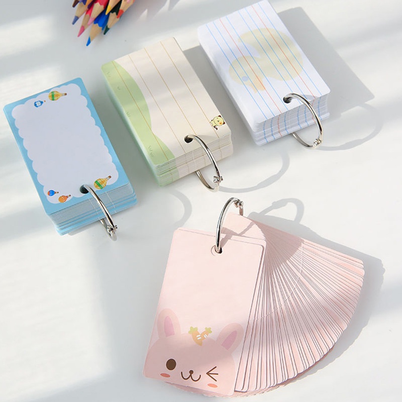 50 Sheets Cartoon Loose-Leaf Blank Message Card with Ring Mini DIY Word ...