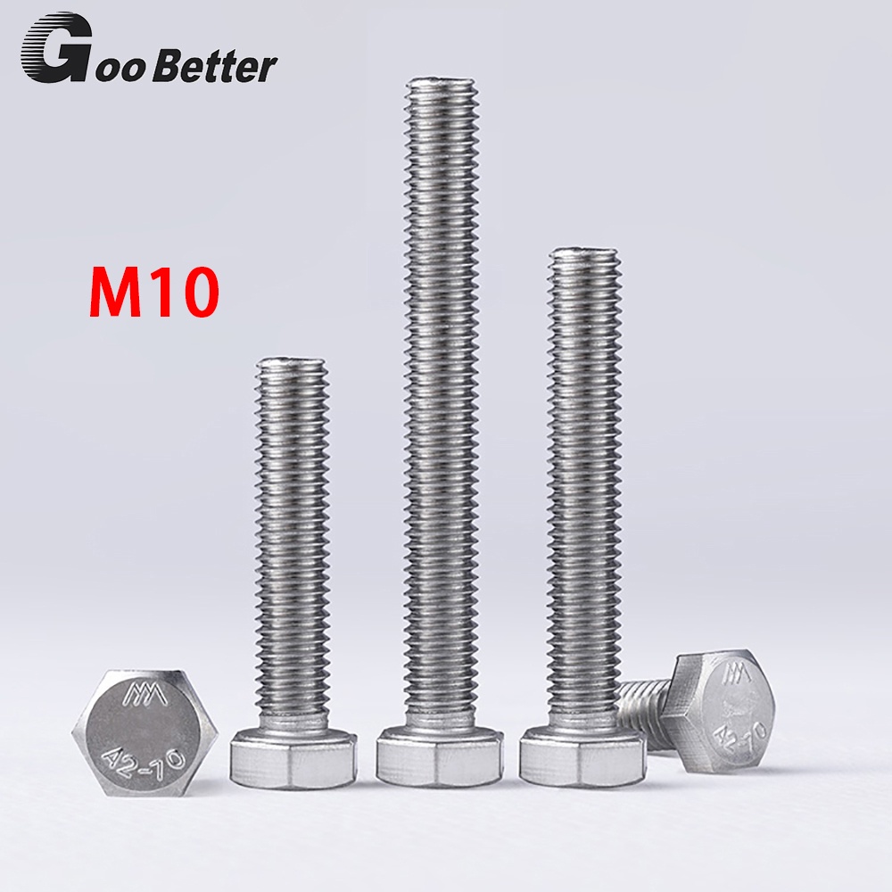M10 Set Screws Hexagon Bolt Hex Head Fully Threaded Bolt 304 Stainless ...