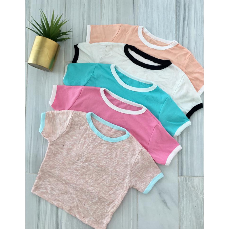 ringer crop top plain & stripes | Shopee Philippines