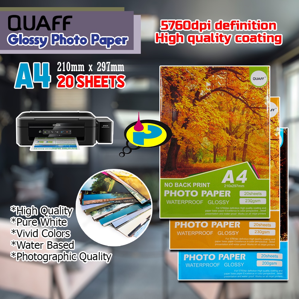 QUAFF High Glossy Photo paper 230 GSM 200 GSM A4 with Backprint and ...