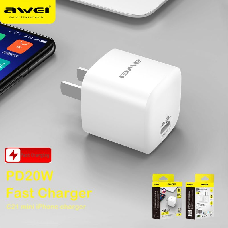 Awei C21 MIni PD20W Single Hole Super Fast Charging Adapter | Shopee ...