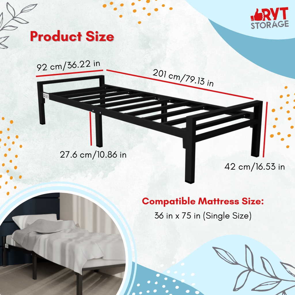 RYTStorage BENBed Bold Series Small Single (30" x 75") & Single (36" x 75") Size Metal Bed Frame ...
