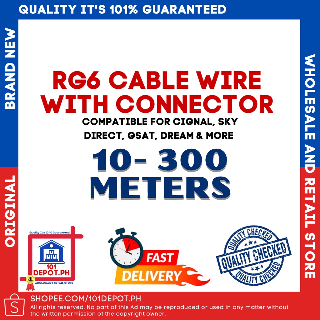 RG6 CABLE WIRE WITH CONNECTOR (10 METERS TO 300 METERS ) CUTTED OR ...