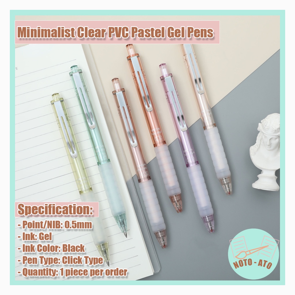 Minimalist Clear PVC Pastel Gel Pens (Black Ink/Per Piece) | Shopee ...