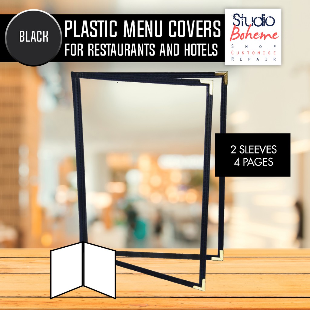 Transparent clear plastic menu covers 2 sleeves 4 pages restaurant and ...