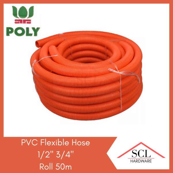 POLY PVC Flexible Hose 1/2" 3/4" Sold per roll (50m) Orange Flexible Hose (Polyflex) | Shopee ...