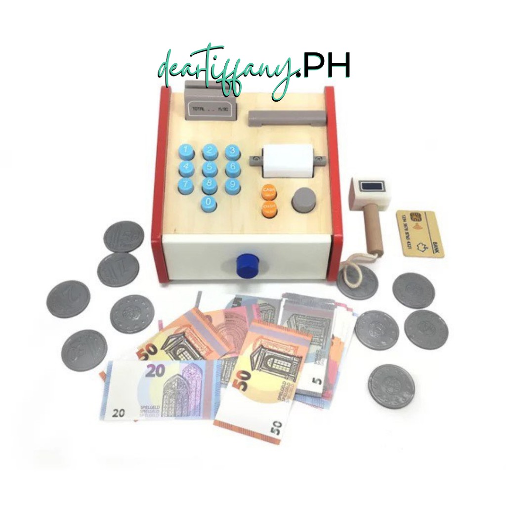 WOODEN CASH COUNTER CASH REGISTER PRETEND PLAY EDUCATIONAL MATH ...
