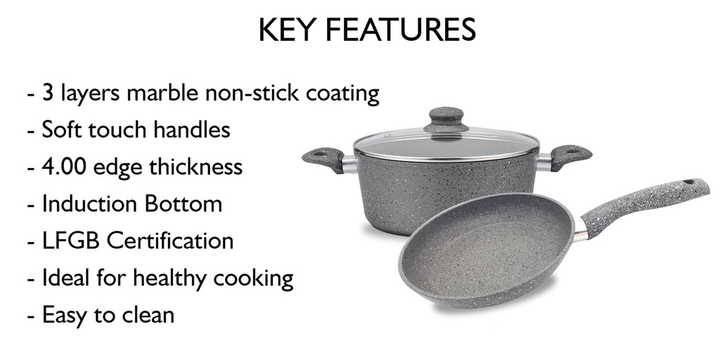Dynamex Marble 3pcs Induction Cookware Set Nonstick Casserole Frying ...