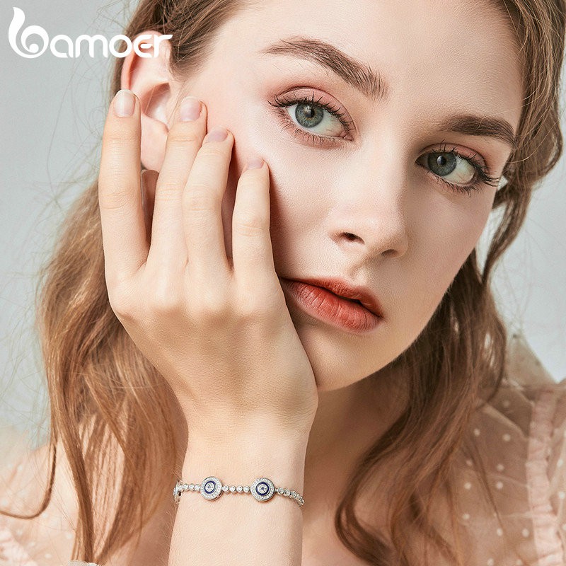 BAMOER New Arrival Genuine 925 Sterling Silver Luxury Round Blue Eyes ...