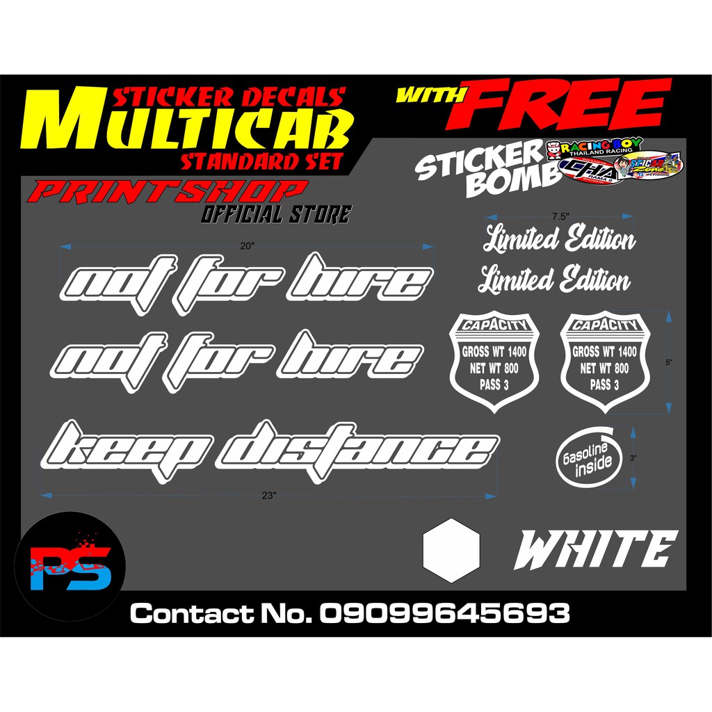 Multicab Standard marking Sticker Decals Set (CAPACITY, NOT FOR HIRE ...