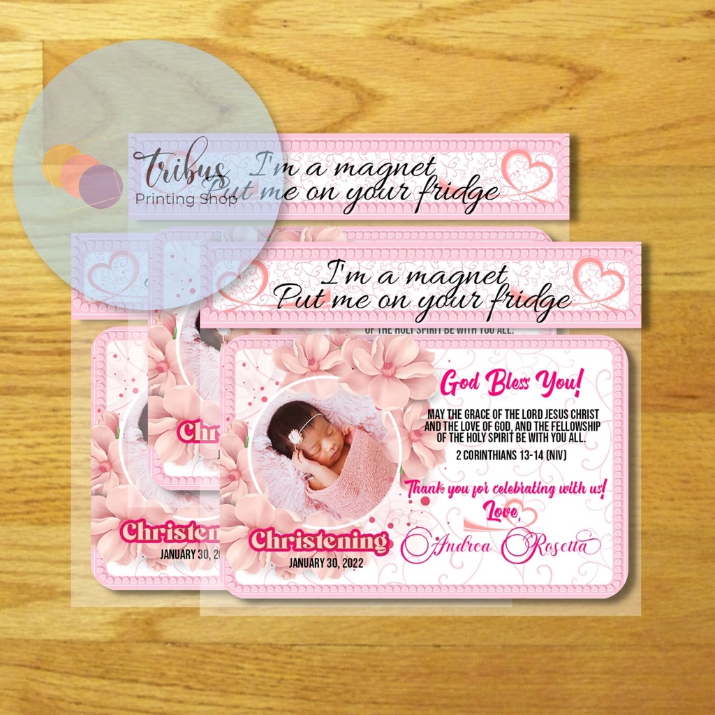 Pink Florals Theme Ref Magnet Souvenir (Baptismal, Christening ...