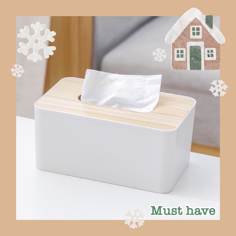 Tissue box, white tissue box, wood grain, easy to use, suitable for any ...