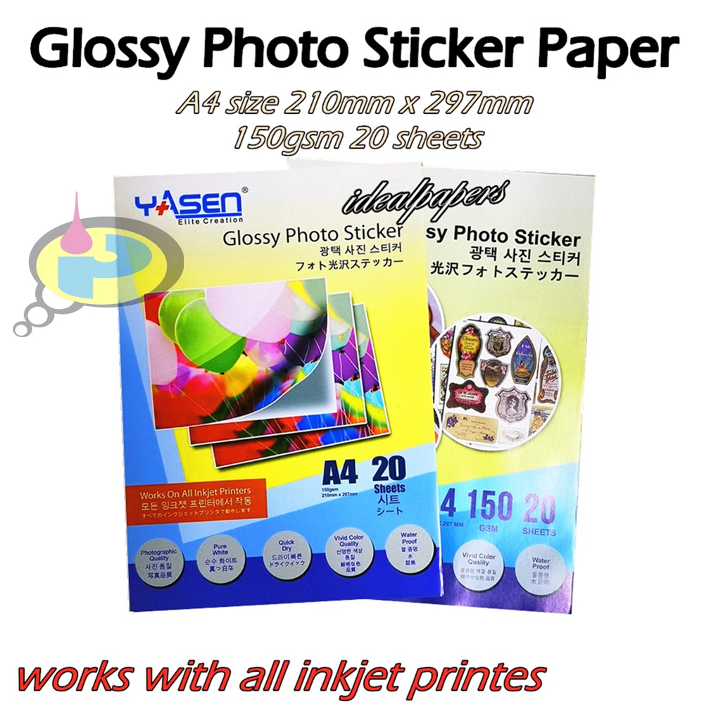 YASEN Glossy Matte Photo Sticker Paper 150gsm A4 Size 20 sheets ...