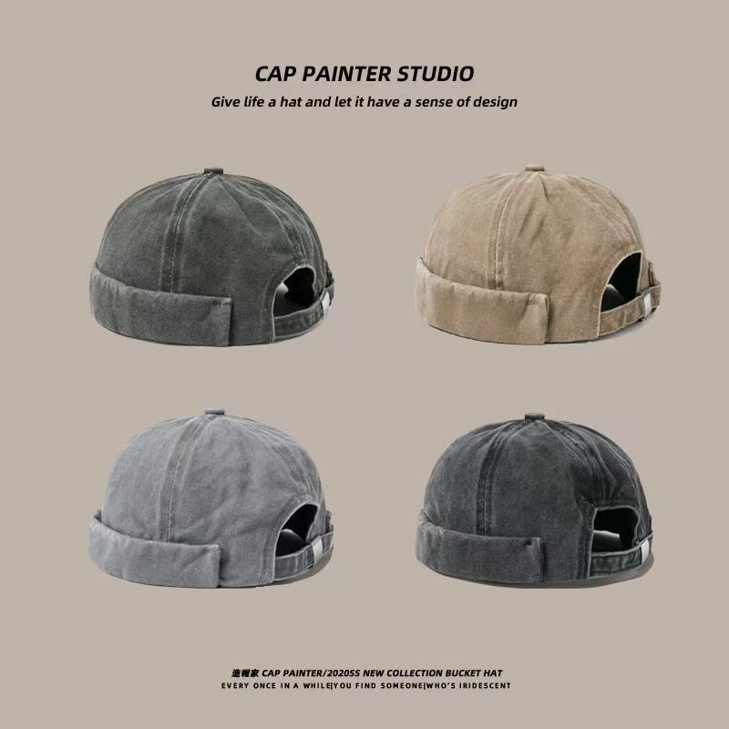 Washed Denim Brimless Cap for Women Vintage Solid Color Hip Hop Style ...