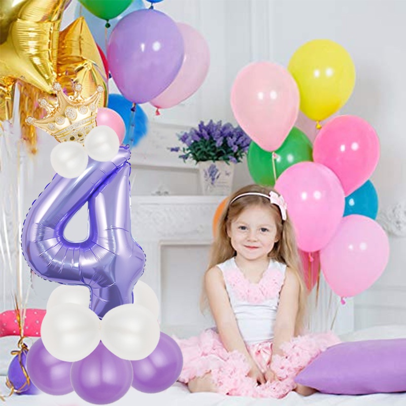 15 Pcs 32 Inch Purple Number Foil Balloons Mini Crown Latex Balloons ...