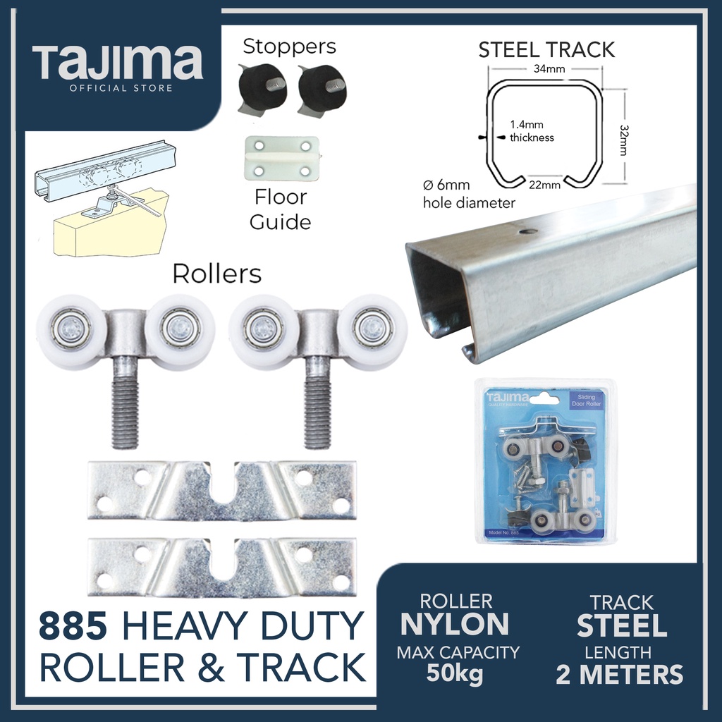 Tajima Hanger Roller And 2-Meter Steel Door Track For Sliding Wooden (Up To 50kg) | Shopee ...
