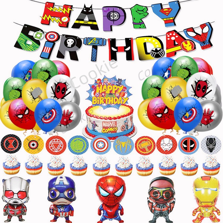 Marvel Avengers Balloon Superhero Happy Birthday Banner Spiderman Cake ...