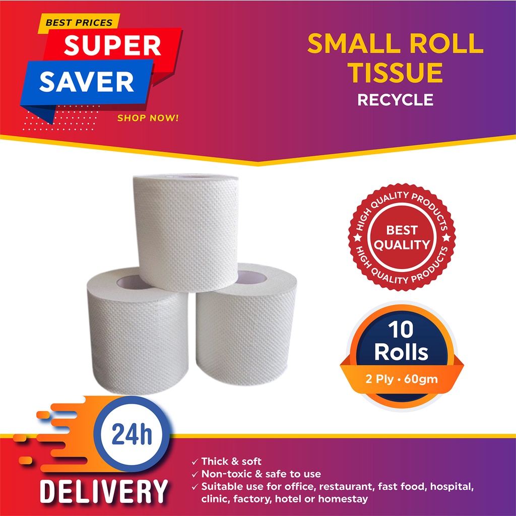 Small Roll Tissue 2 Ply Recycle Tissue (10 roll/pack) | Shopee Philippines