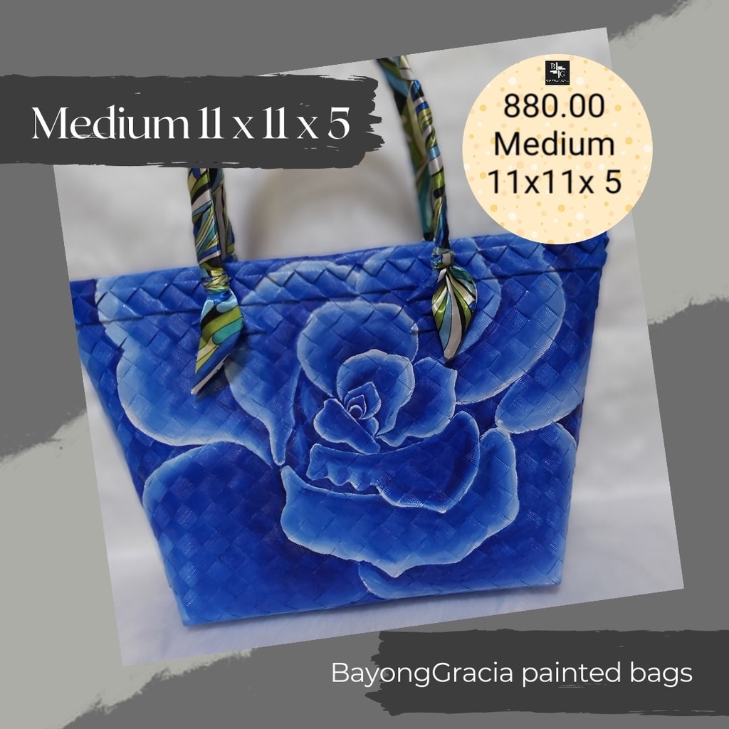 Hand Painted Bayong Blue Floral Bag | Shopee Philippines