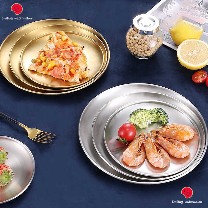 Korean Barbecue Dish Gold Silver Dinner Plate Stainless Steel Round ...