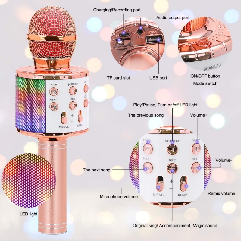 Portable Bluetooth Wireless Karaoke Microphone, Microphone with Speaker ...