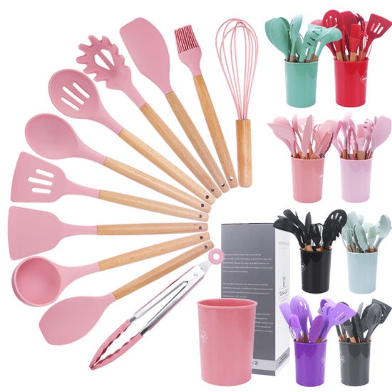 11-PIECES Silicone Cooking Utensils Kitchen Utensil Set with Holder ...