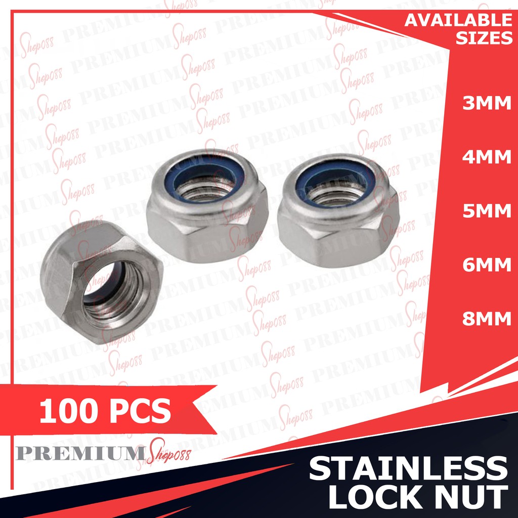 100pcs M3 M4 M5 M6 M8 Stainless Lock Nut 3MM 4MM 5MM 6MM 8MM SS Locknut ...